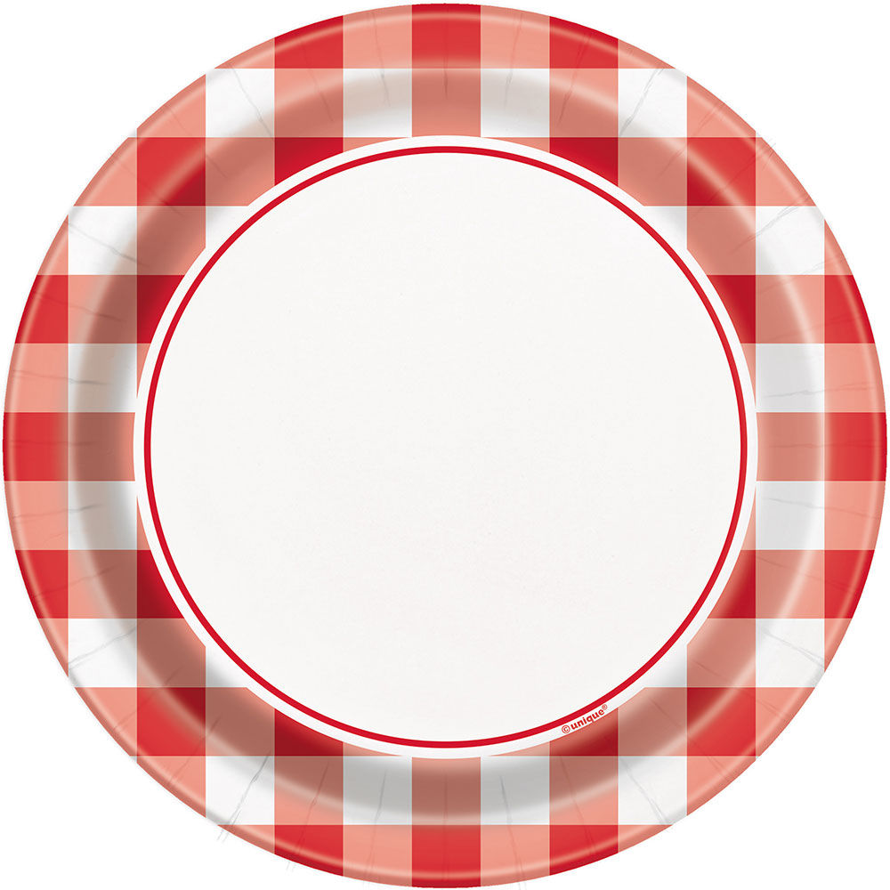7-in. Red Gingham Party Plates, 8 Count