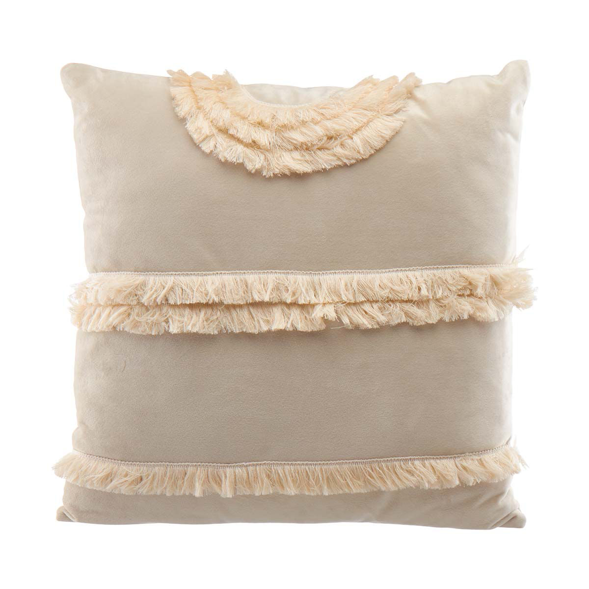Square Modern Fringe Cream Pillow