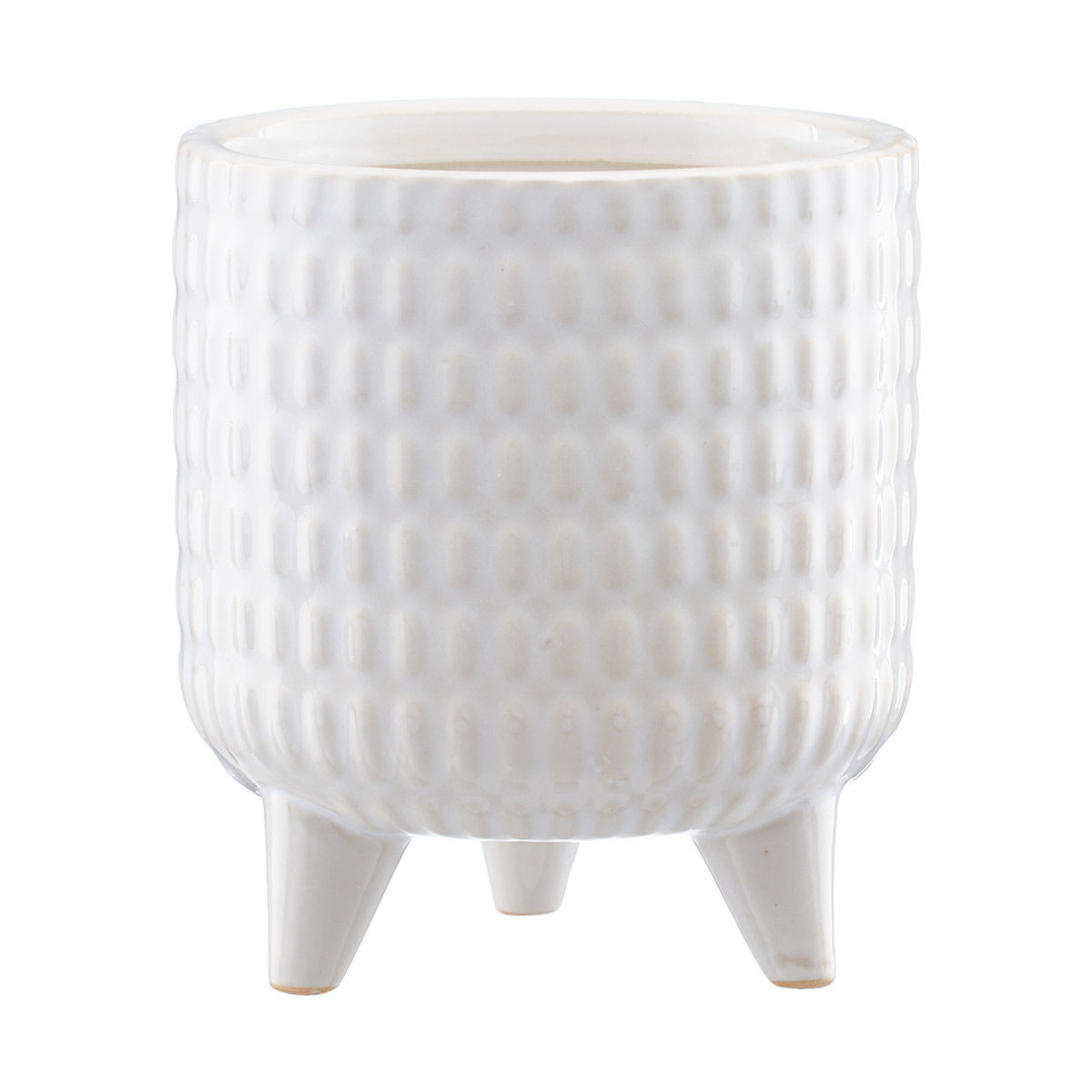 White Ceramic Textured Pot with Legs