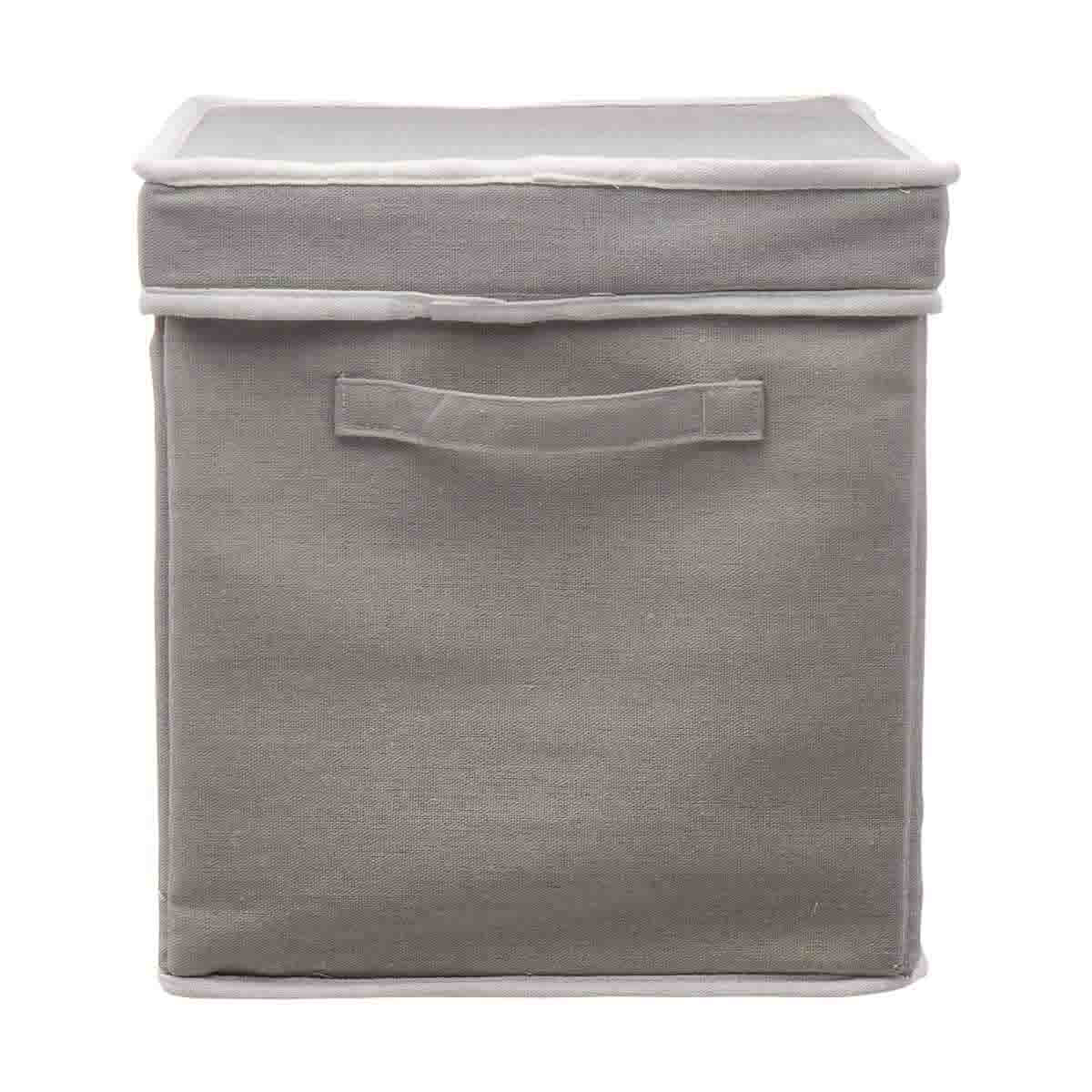 Gray Fabric Storage Container with Lid, Medium