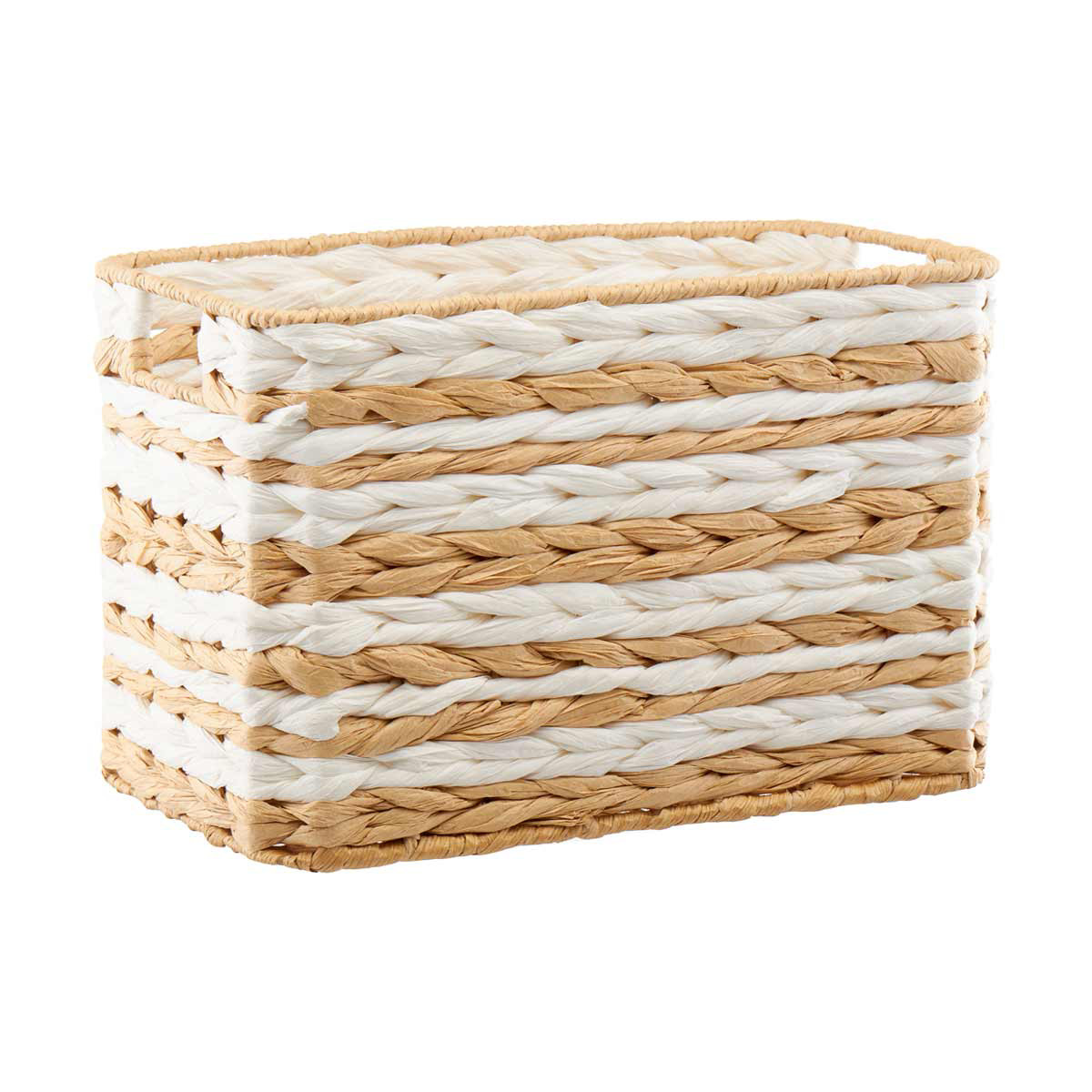 Rectangular White Woven Storage Basket, Large