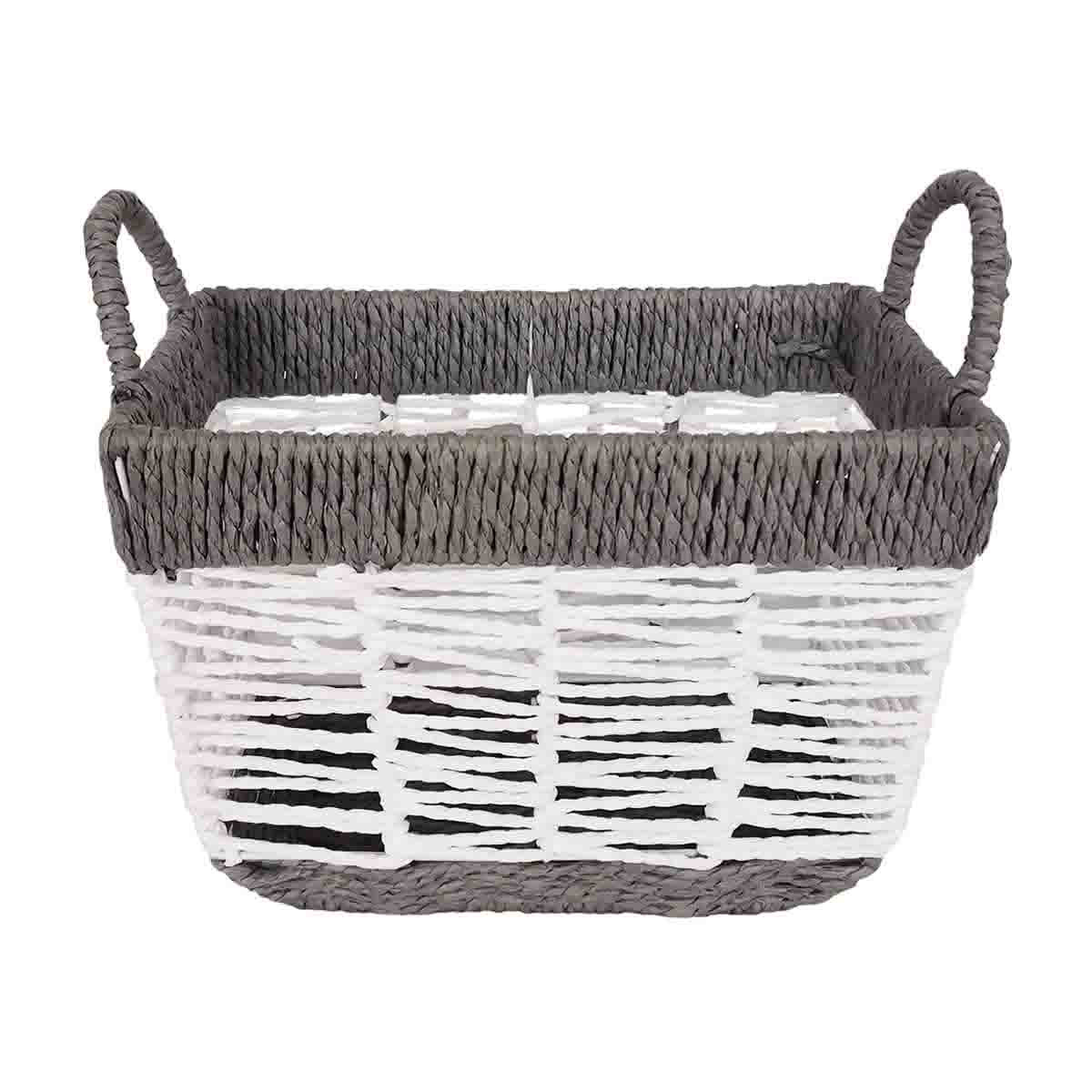 Gray Rectangular Open Weave Paper Rope Basket, Large