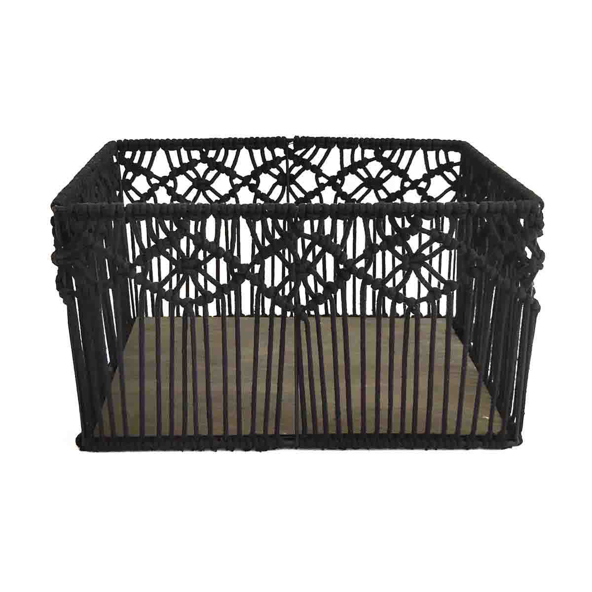 Black Rectangular Cotton Rope Basket, Large