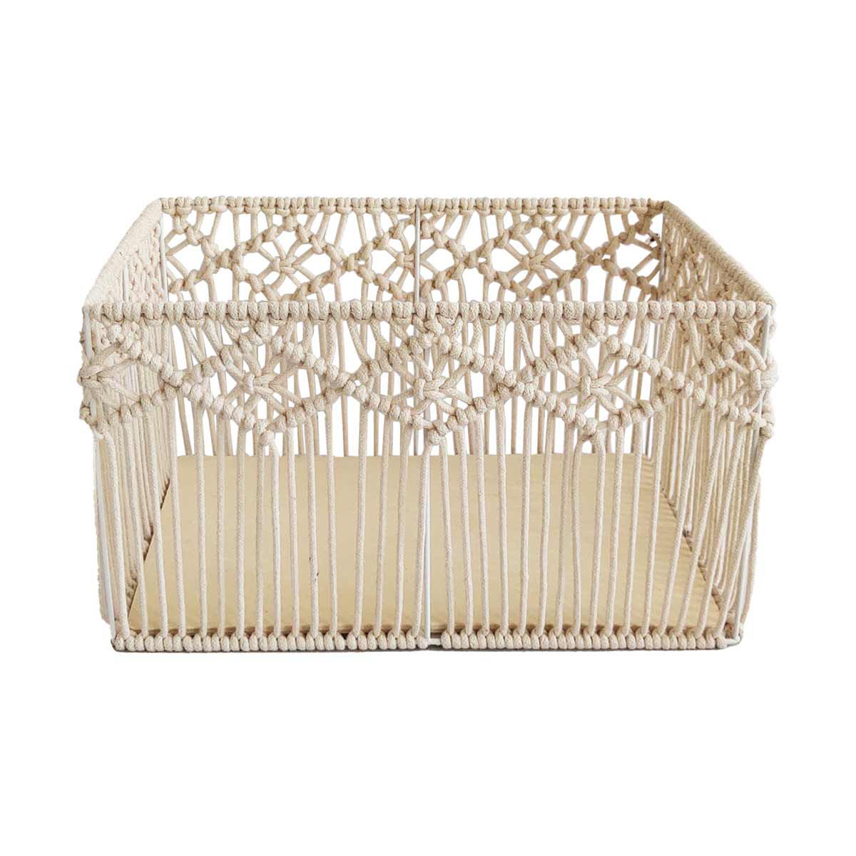 White Rectangular Cotton Rope Basket, Large