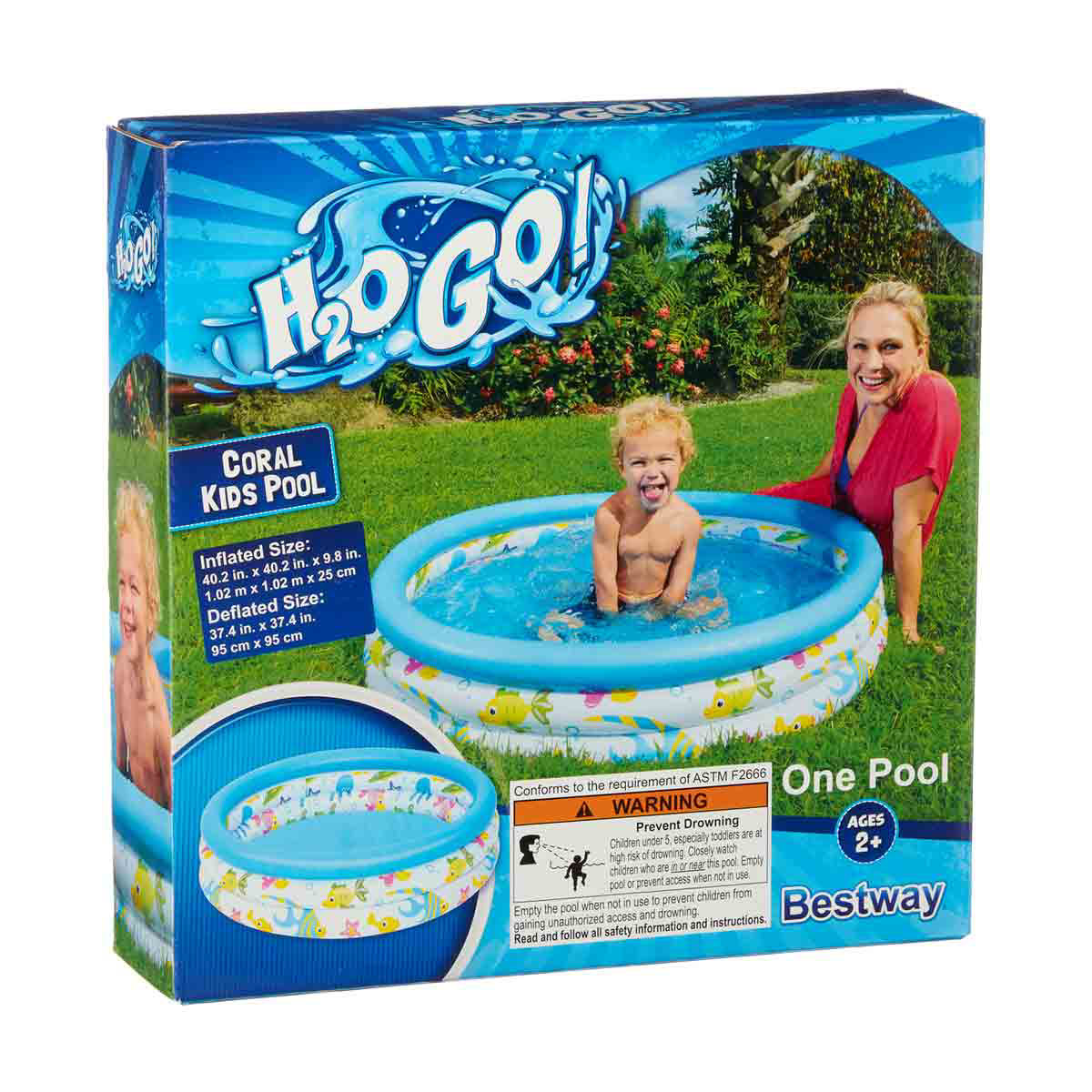 Bestway H2O GO! Inflatable Coral Kids Pool, 40 Inches
