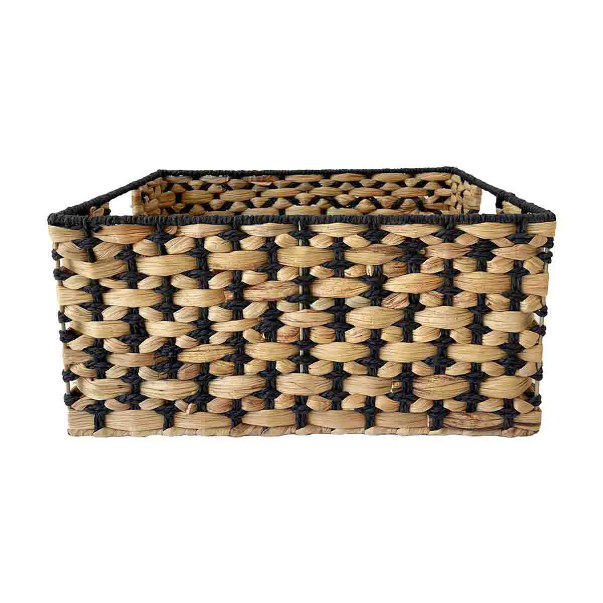 Natural Rectangular Water Hyacinth Basket Natural & Black, Large