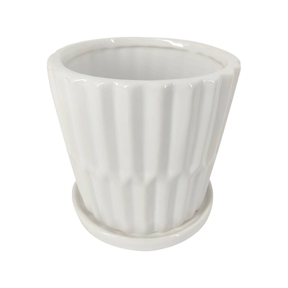 Ceramic Ridge Planter, White