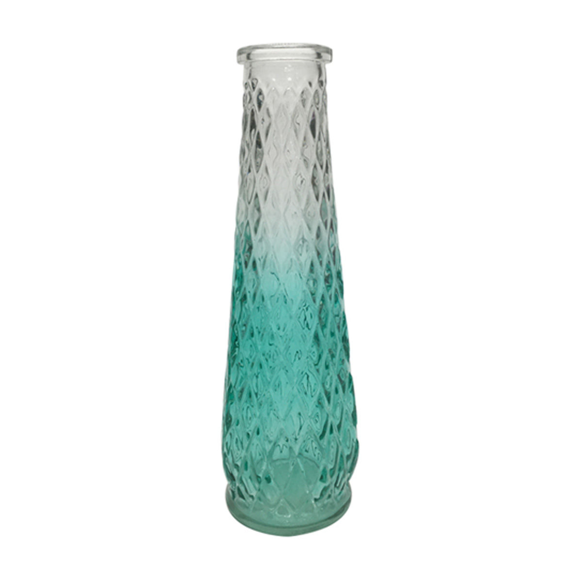 Teal Ombre Diamond Textured Glass Vase