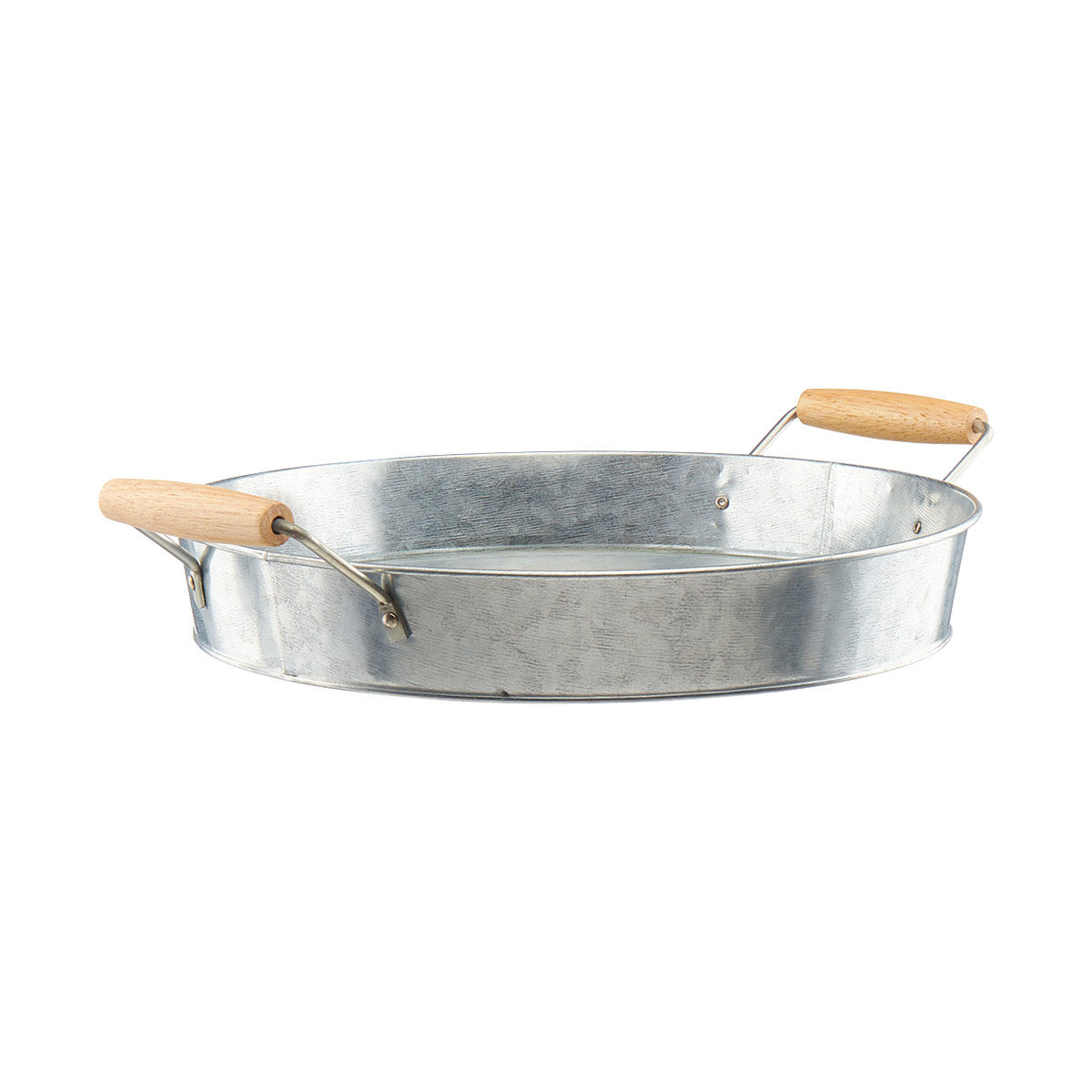 Round Galvanized Metal Tray with Wooden Handles