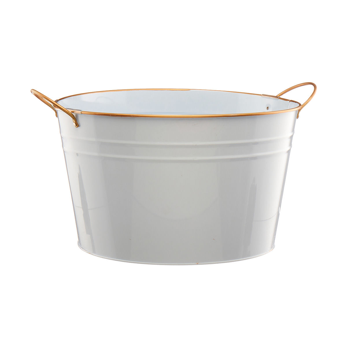 White Metal Ice Bucket with Gold Rimmed Handles