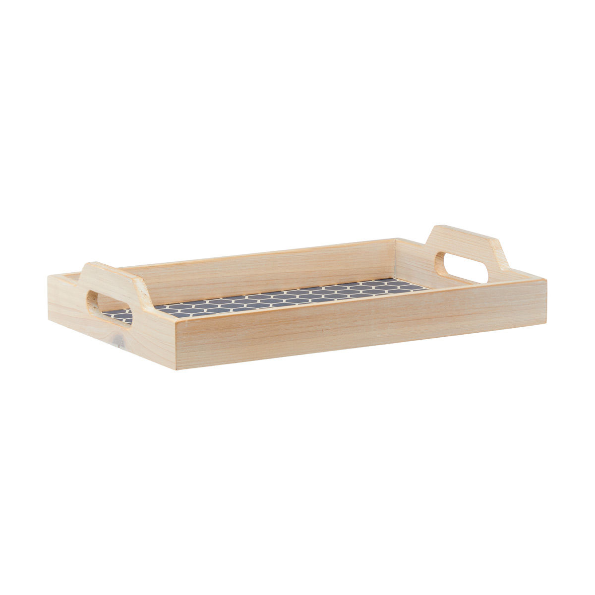 Decorative Wooden Tray with Blue Honeycomb Pattern, Small