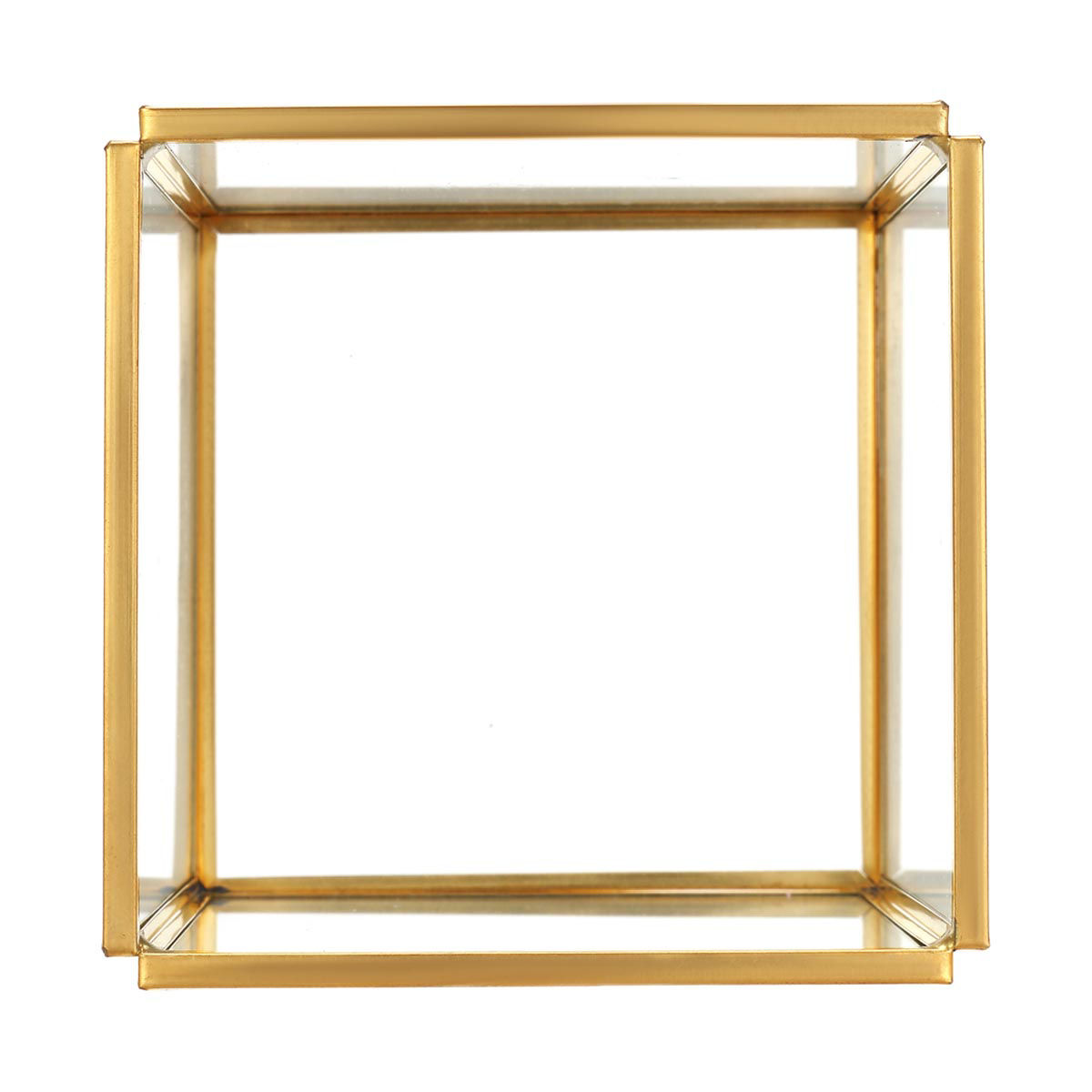 Geometric Square Gold Rim Glass Terrarium Vase, Small