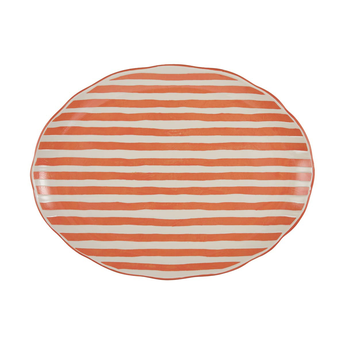 Peachy Striped Ceramic Oval Shaped Plate