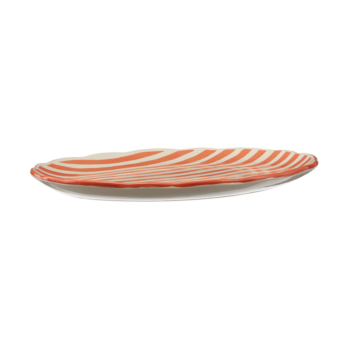 Peachy Striped Ceramic Oval Shaped Plate