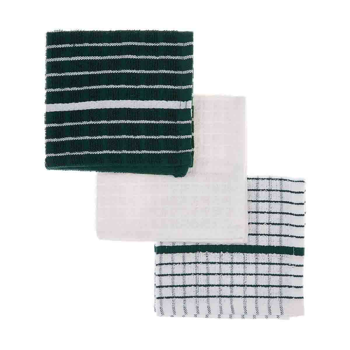 Green & White Striped Dish Cloth Set, Pack of 3