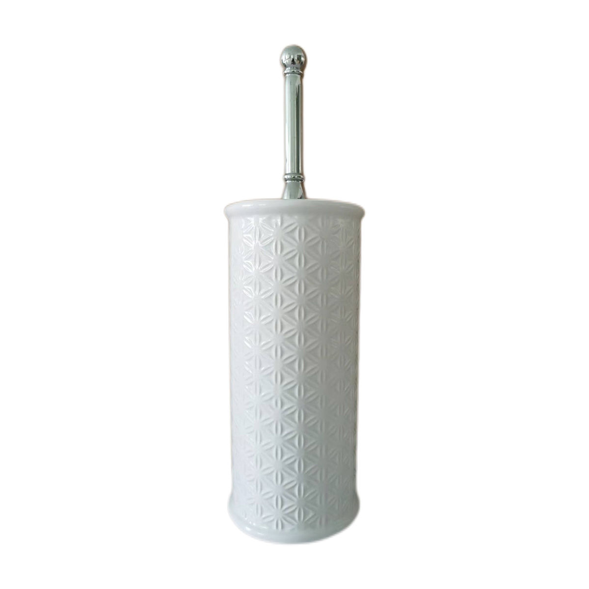 Ceramic Toilet Brush Holder Embossed White