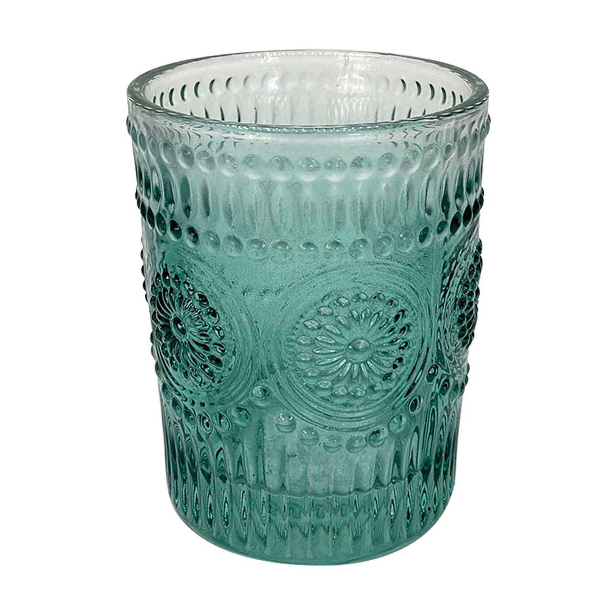 Embossed Vintage Glass Tumbler, Teal