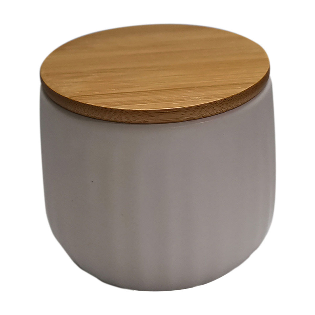 Ribbed Ceramic Small Jar with Lid, Off-White