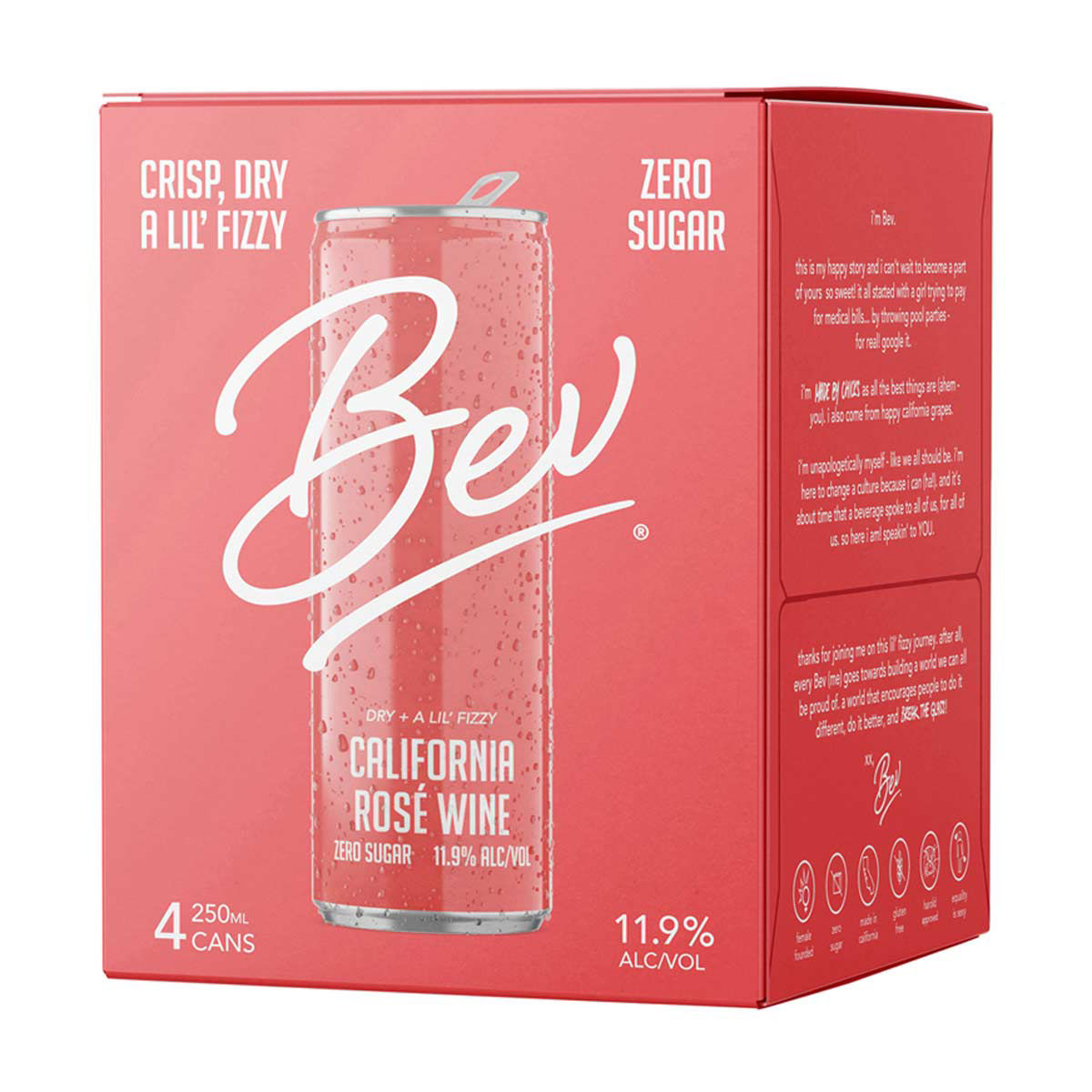 Bev Zero Sugar California Rose Wine Can