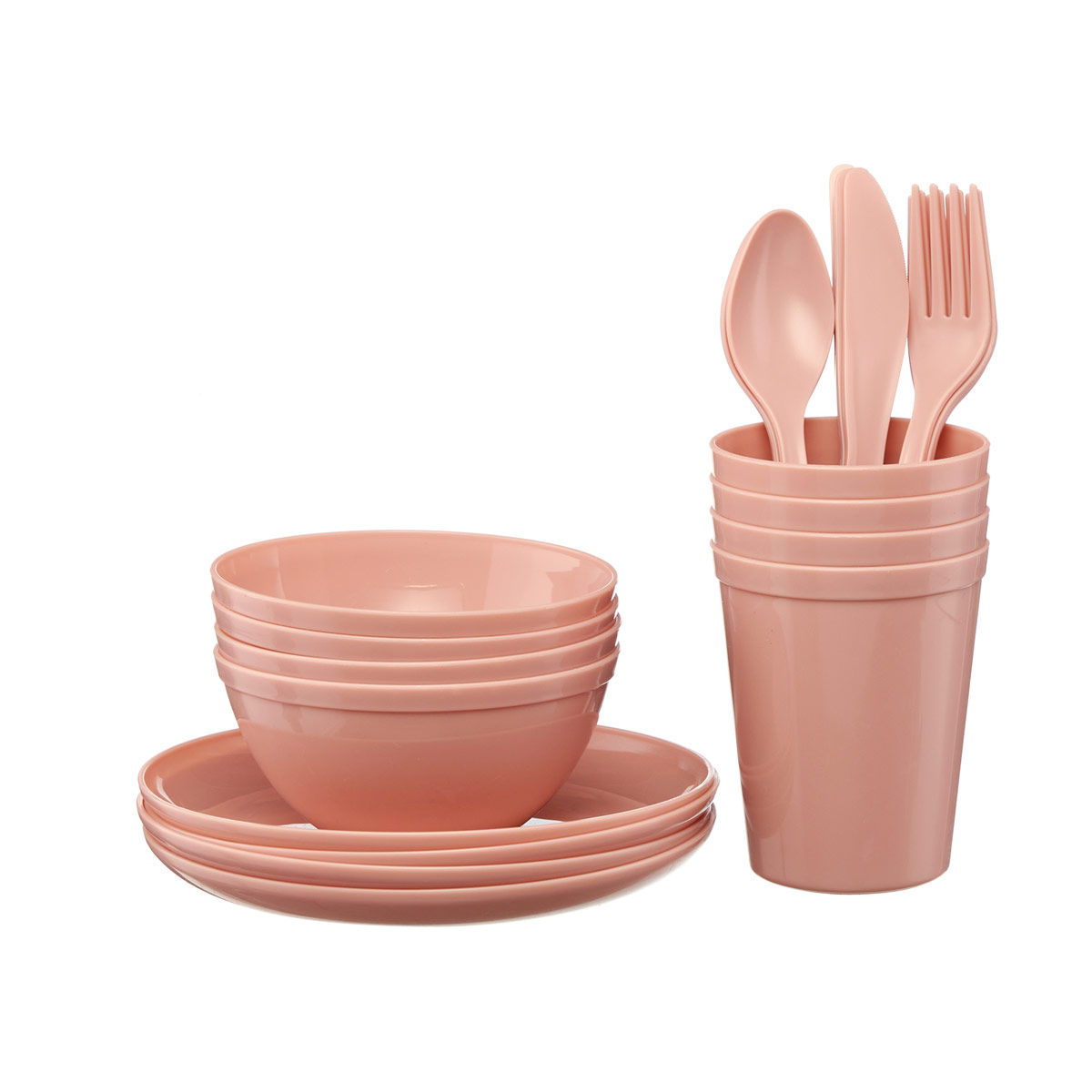 Reusable Plastic Dinnerware Set with Carrying Case, 25 Pieces