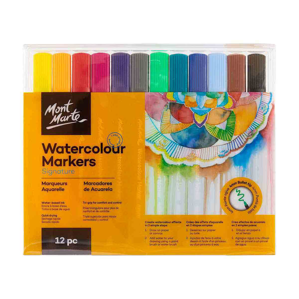 Mont Marte Signature Watercolor Markers Tri Grip, 12 Pieces
