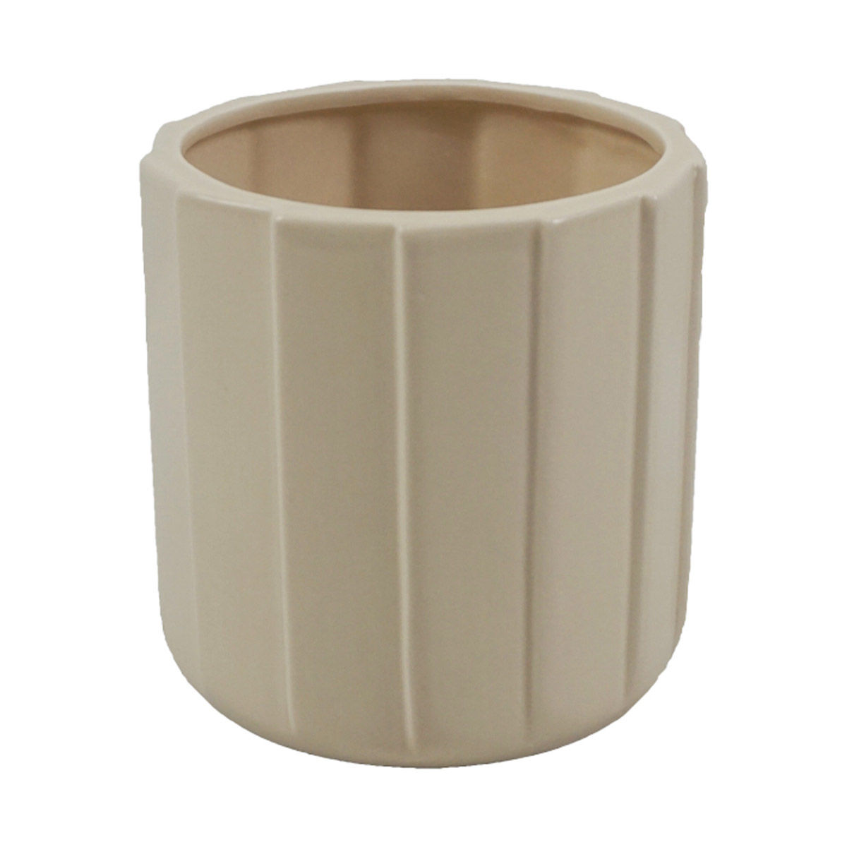 Decorative Dolomite Ribbed Flower Pot, Cream