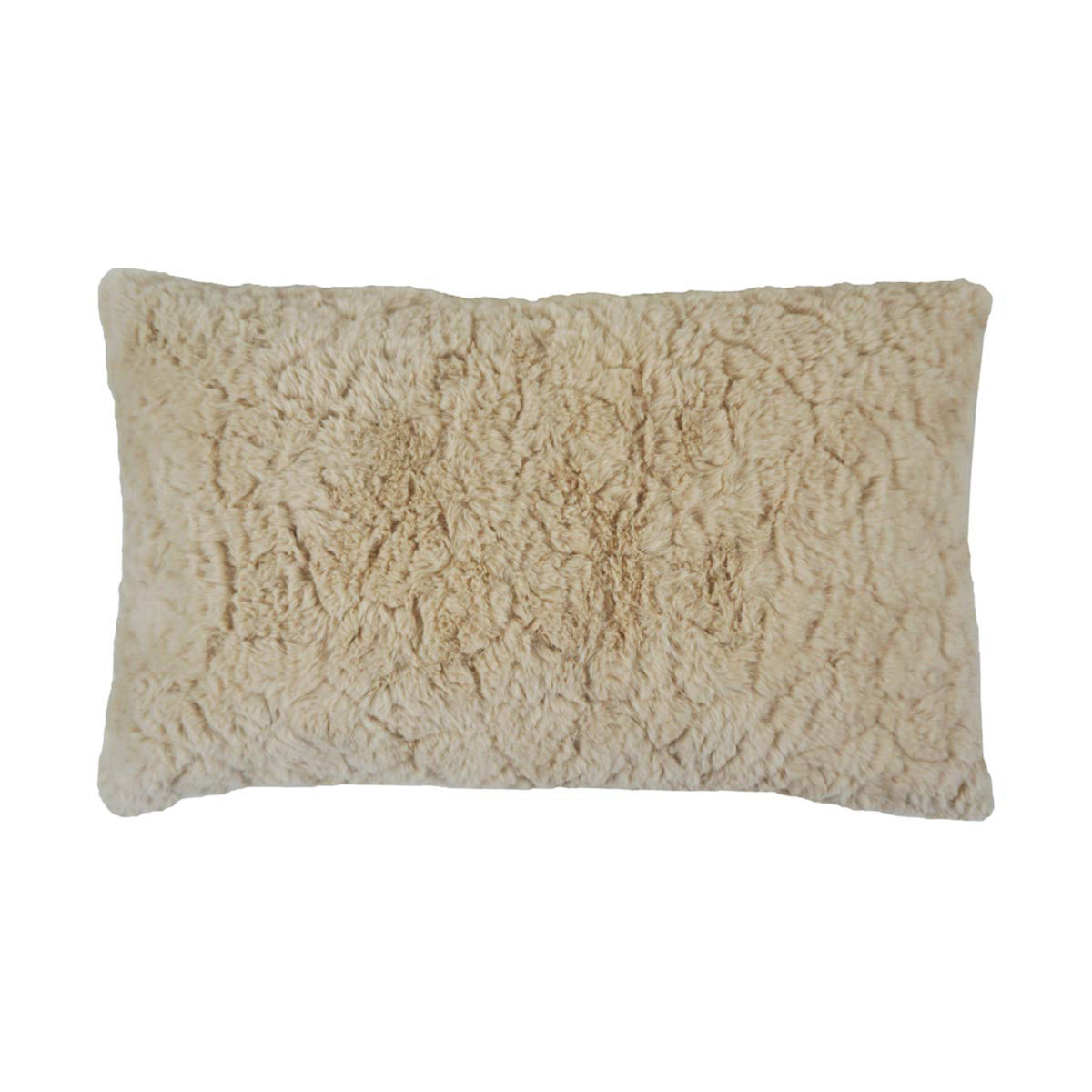 Decorative Fur Rectangular Pillow, Beige, 12 in x 20 in