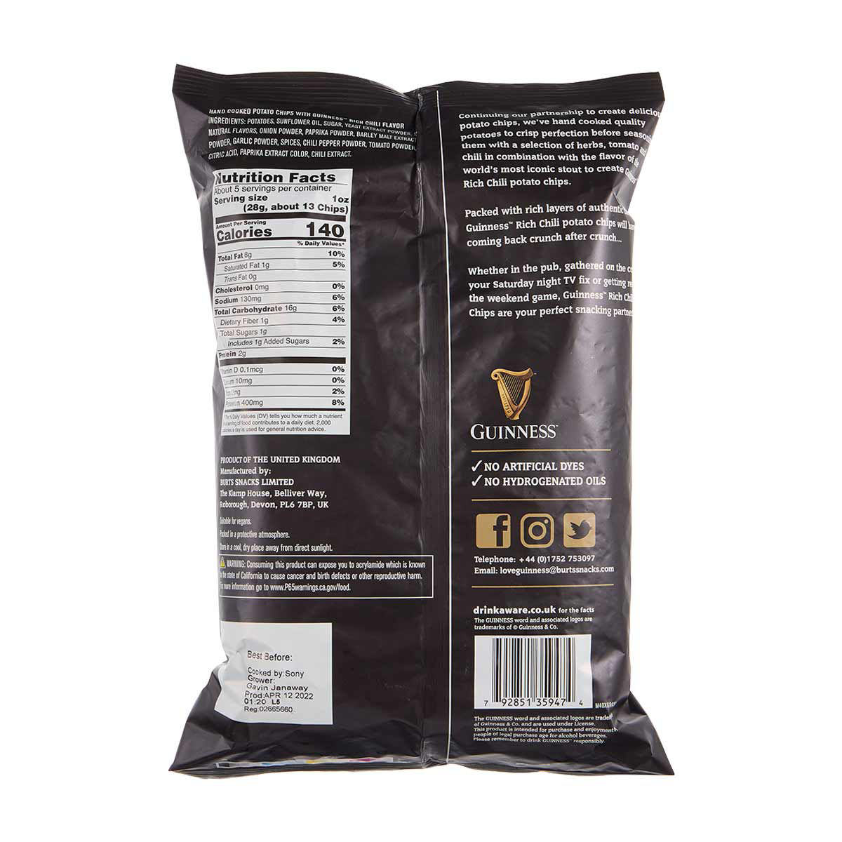 Burt's British Hand Cooked Potato Chips, Guinness Rich Chili