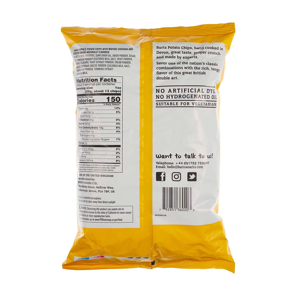 Burt's British Hand Cooked Potato Chips, Mature Cheddar and Green Onion