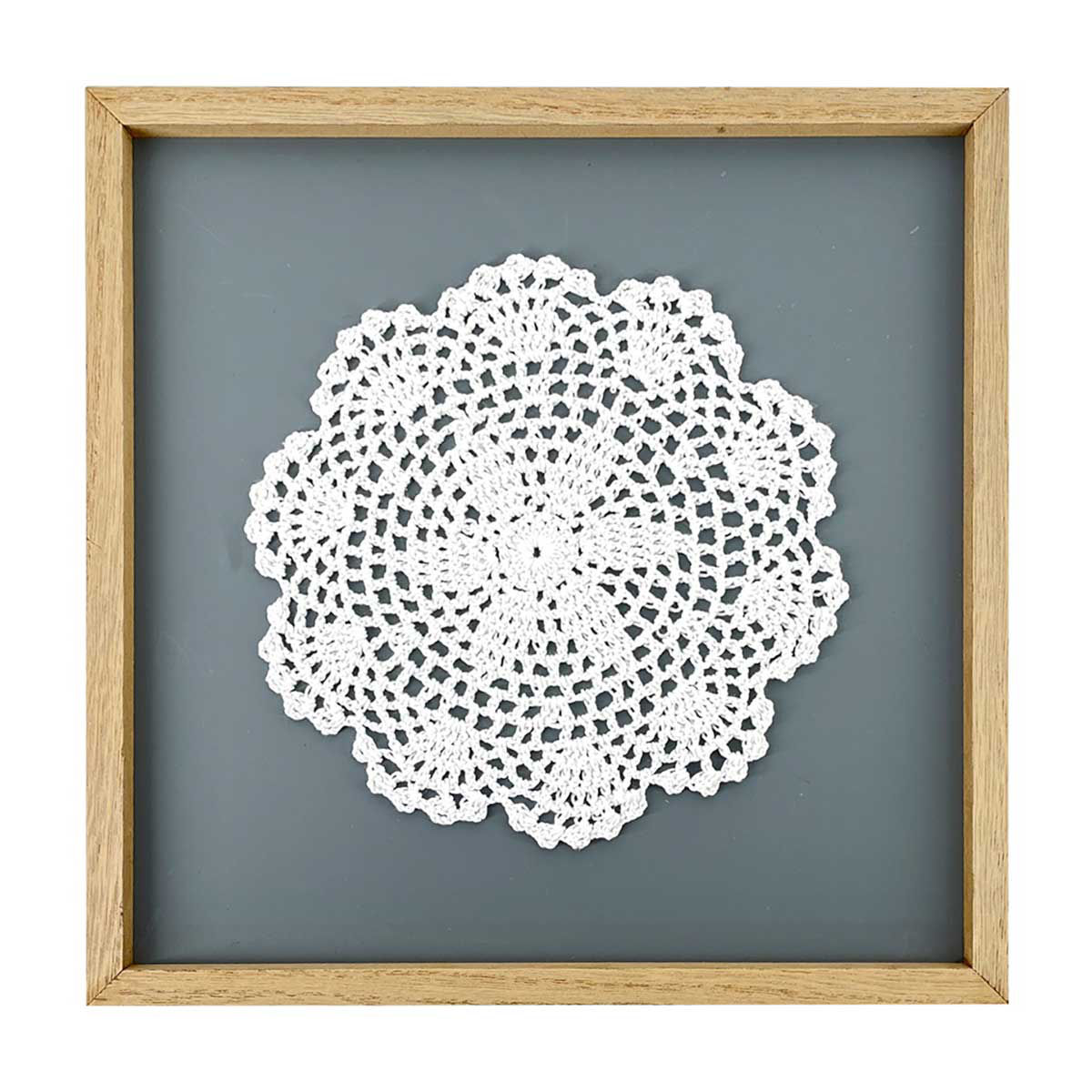Wooden Framed Floral Doily Crocheted Art