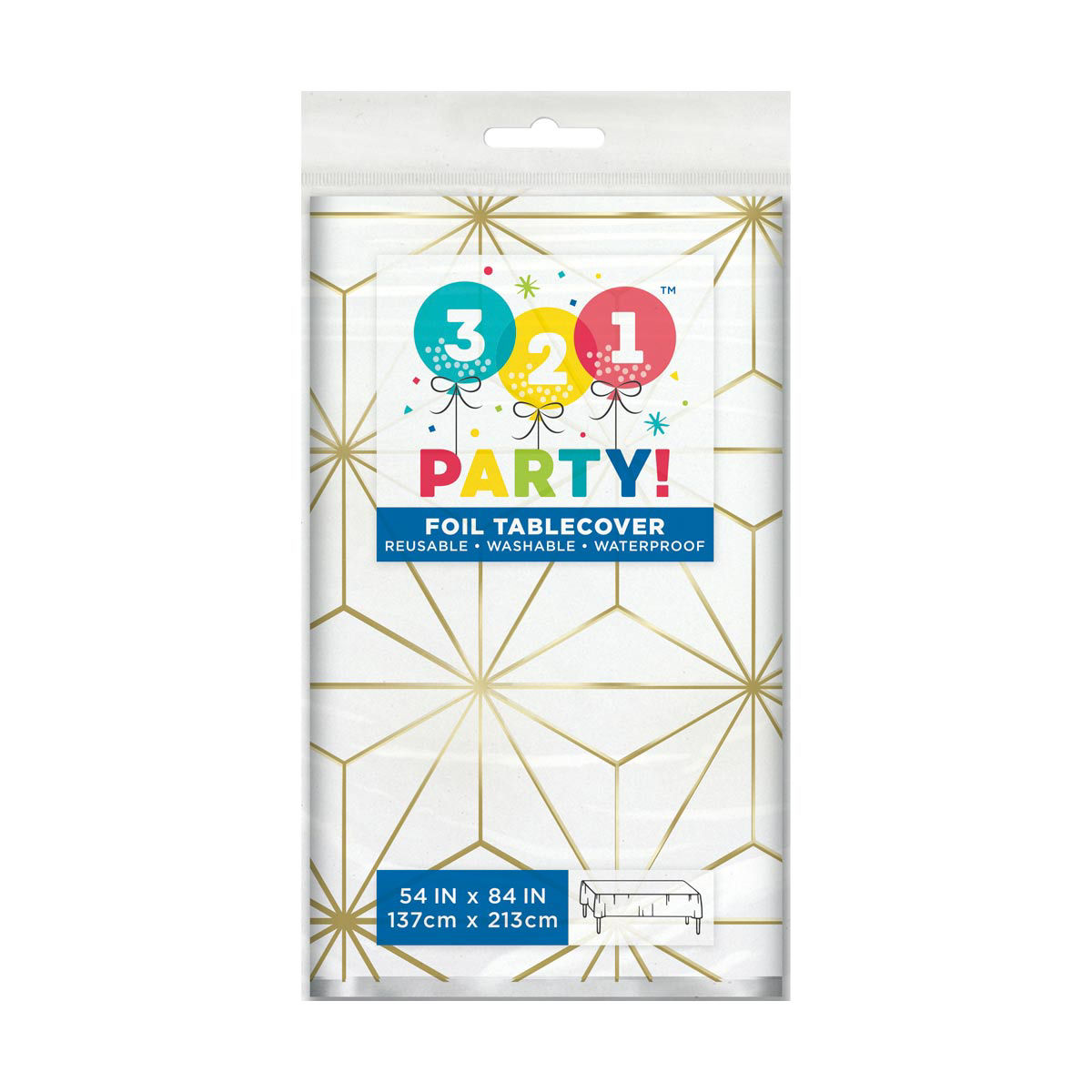 321 Party! Foil Modern Gold Tablecloth, 54 in x 84 in in