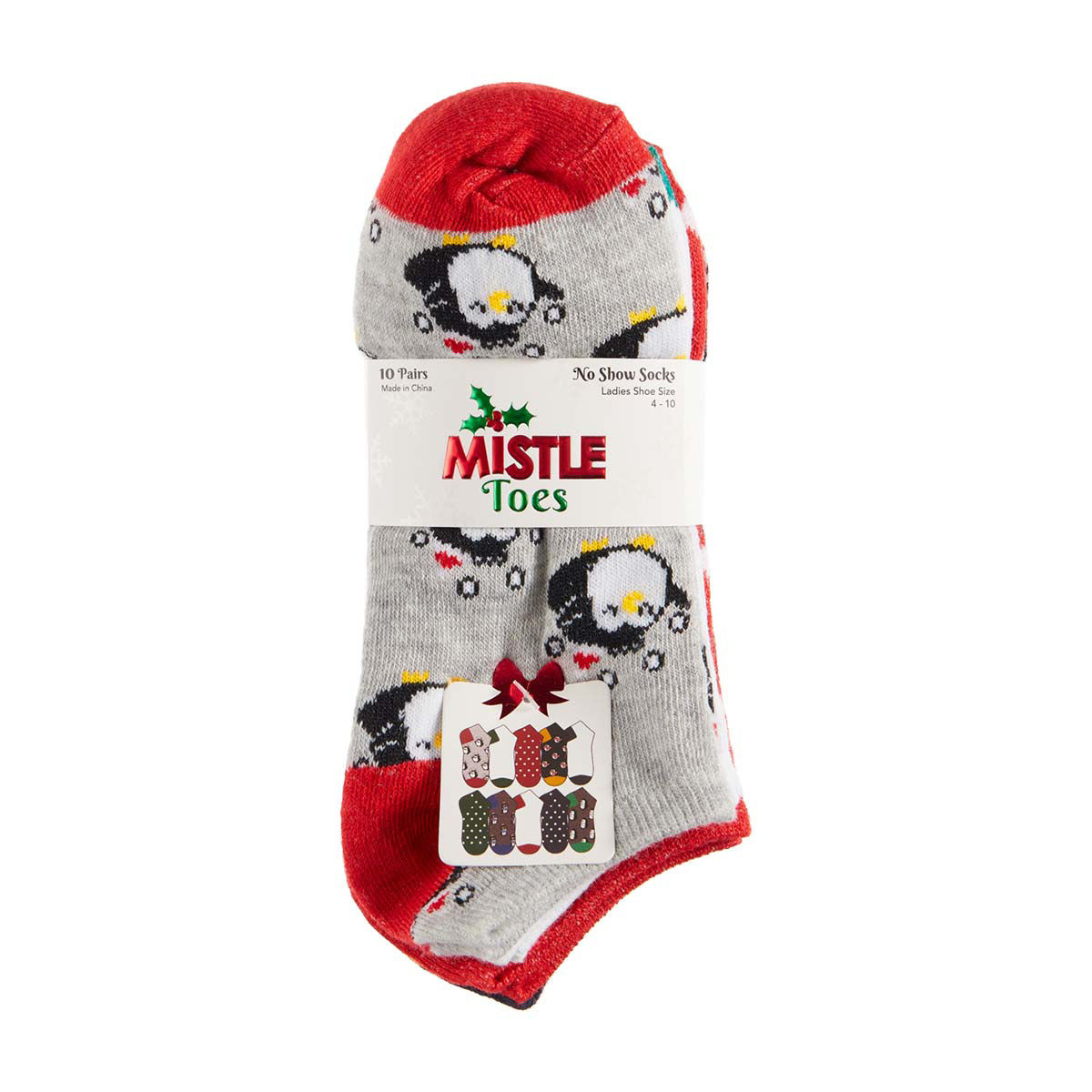 Mistle Toes Ladies No Show Penguins Socks, 10 Pair