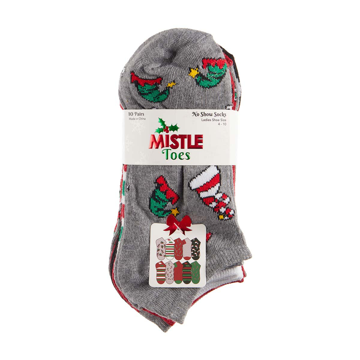 Mistle Toes Ladies No Show Hats Socks, 10 Pair