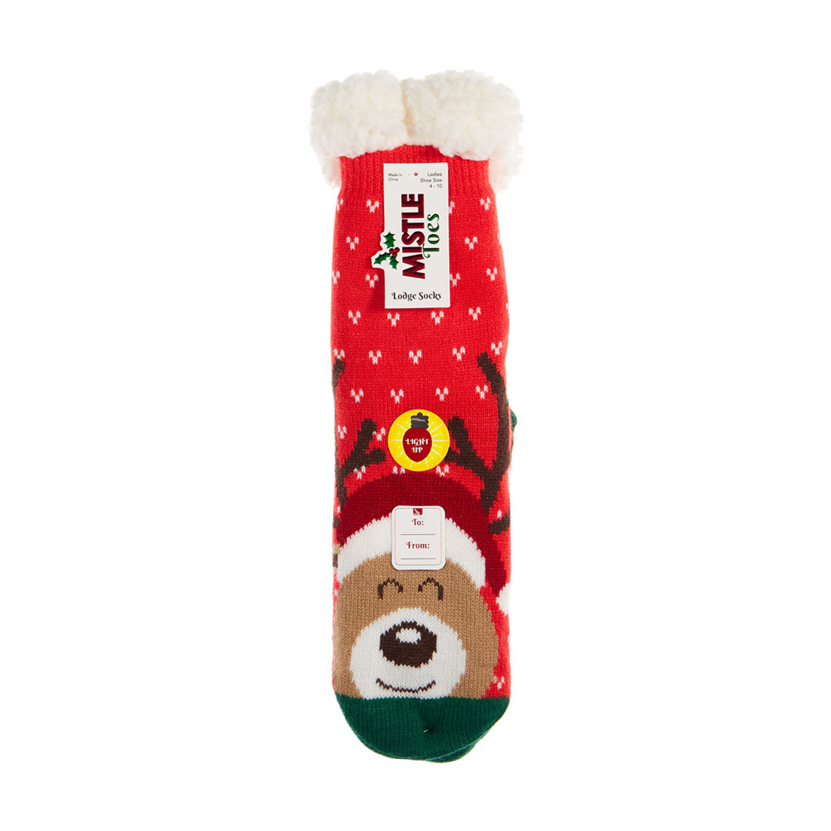 Mistle Toes Christmas Reindeer Light Up Lodge Socks