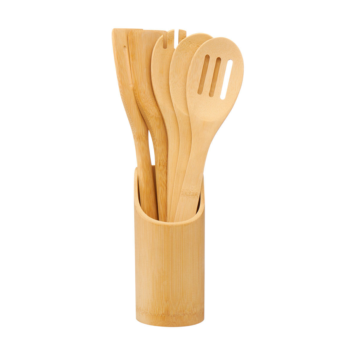 Bamboo Utensil Holder with Assorted Utensils