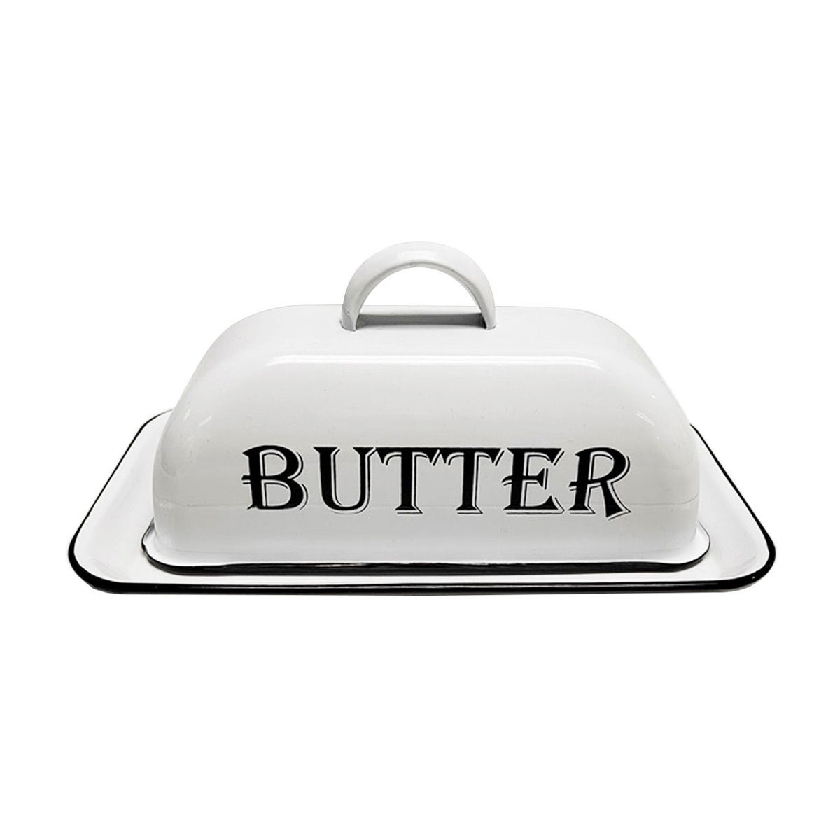 Metal Butter Dish, White