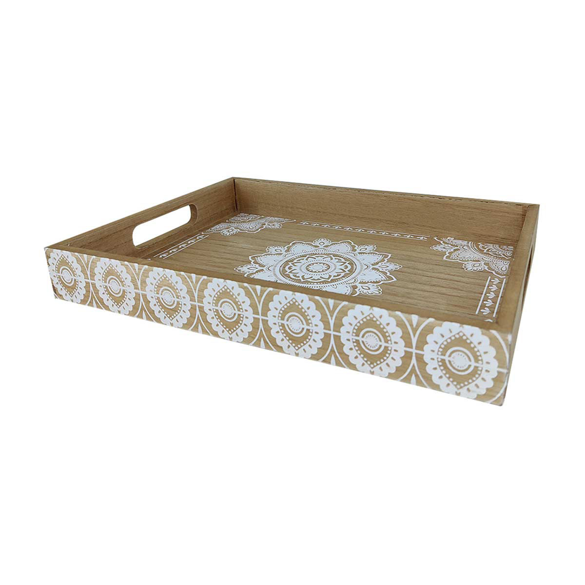 Decorative Wooden Serving Tray with Cut Out Handles