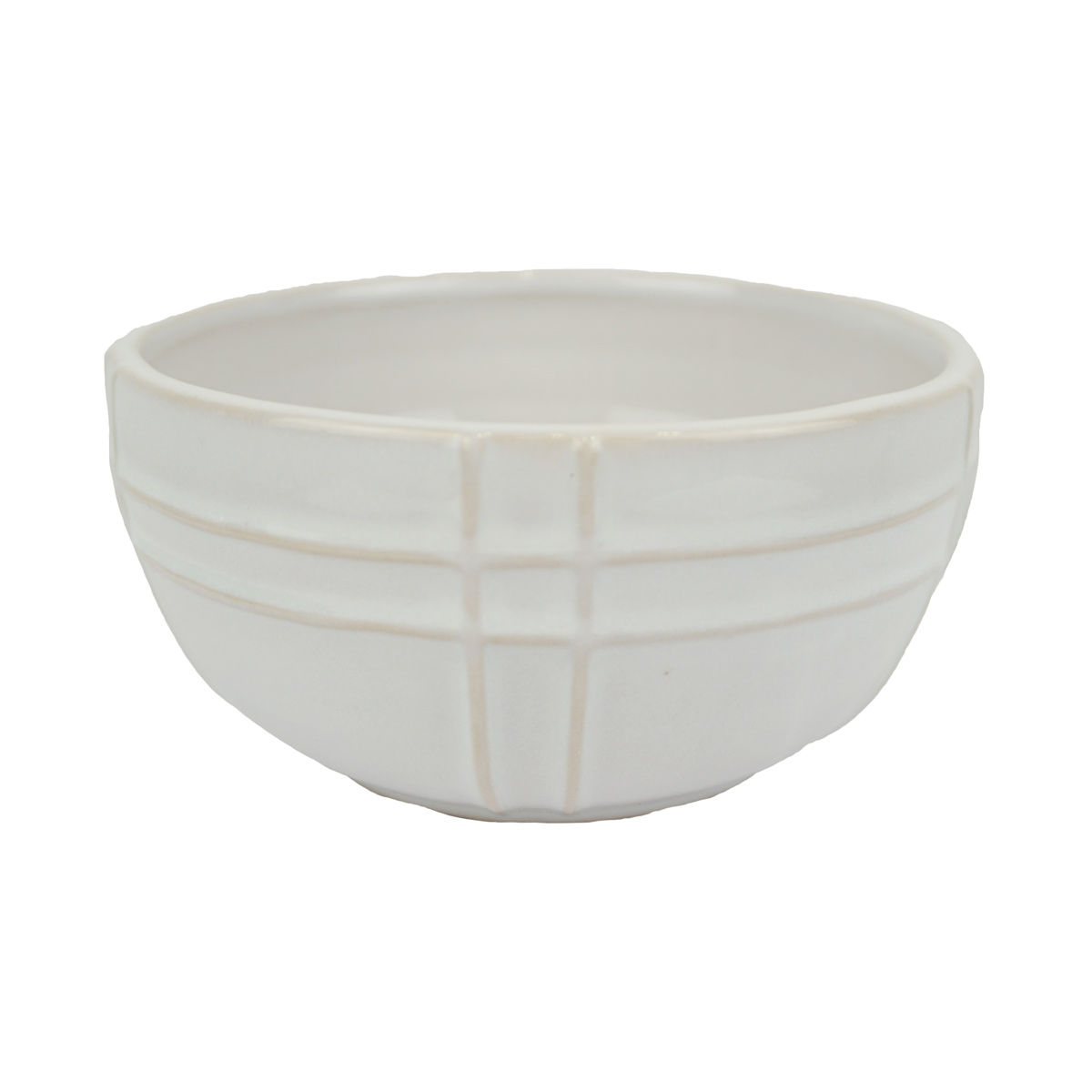 Embossed Round Ceramic Bowl, White