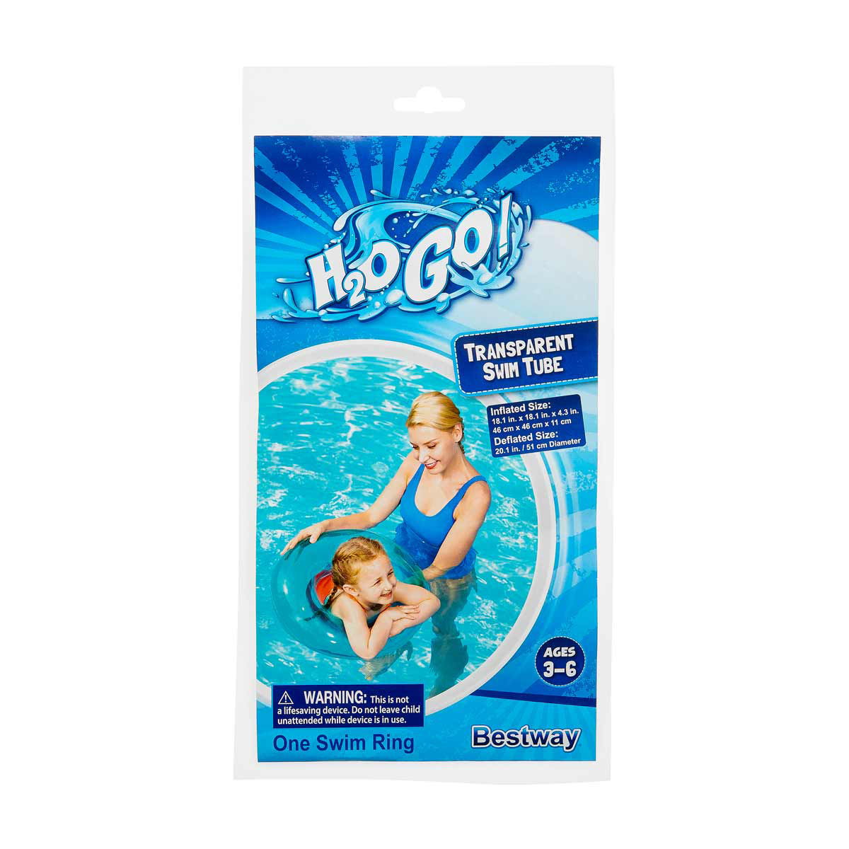 H2OGO! Transparent Swim Ring, 20 in