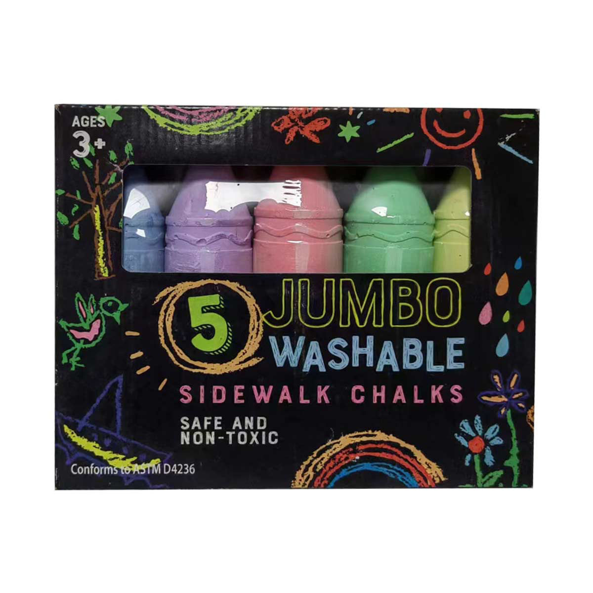 Jumbo Safe and Non-Toxic Washable Sidewalk Chalks, 5 Pieces