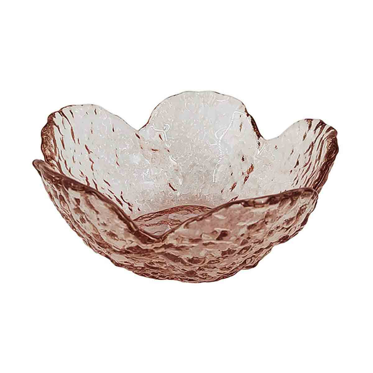 Embossed Flower Decorative Glass Bowl, Peachy Pink