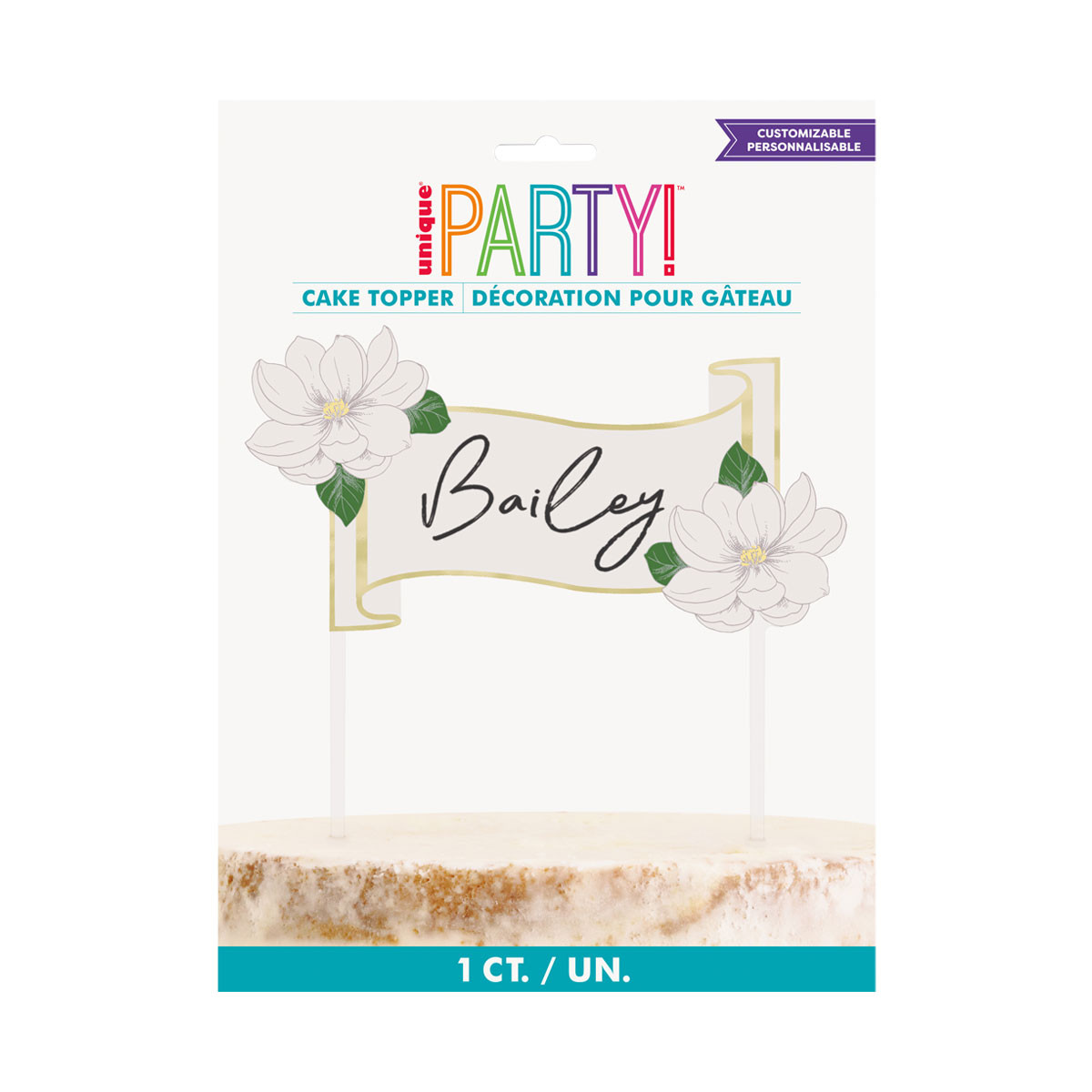 Unique Party! DIY Garden Party Banner Cake Topper, Floral & Gold