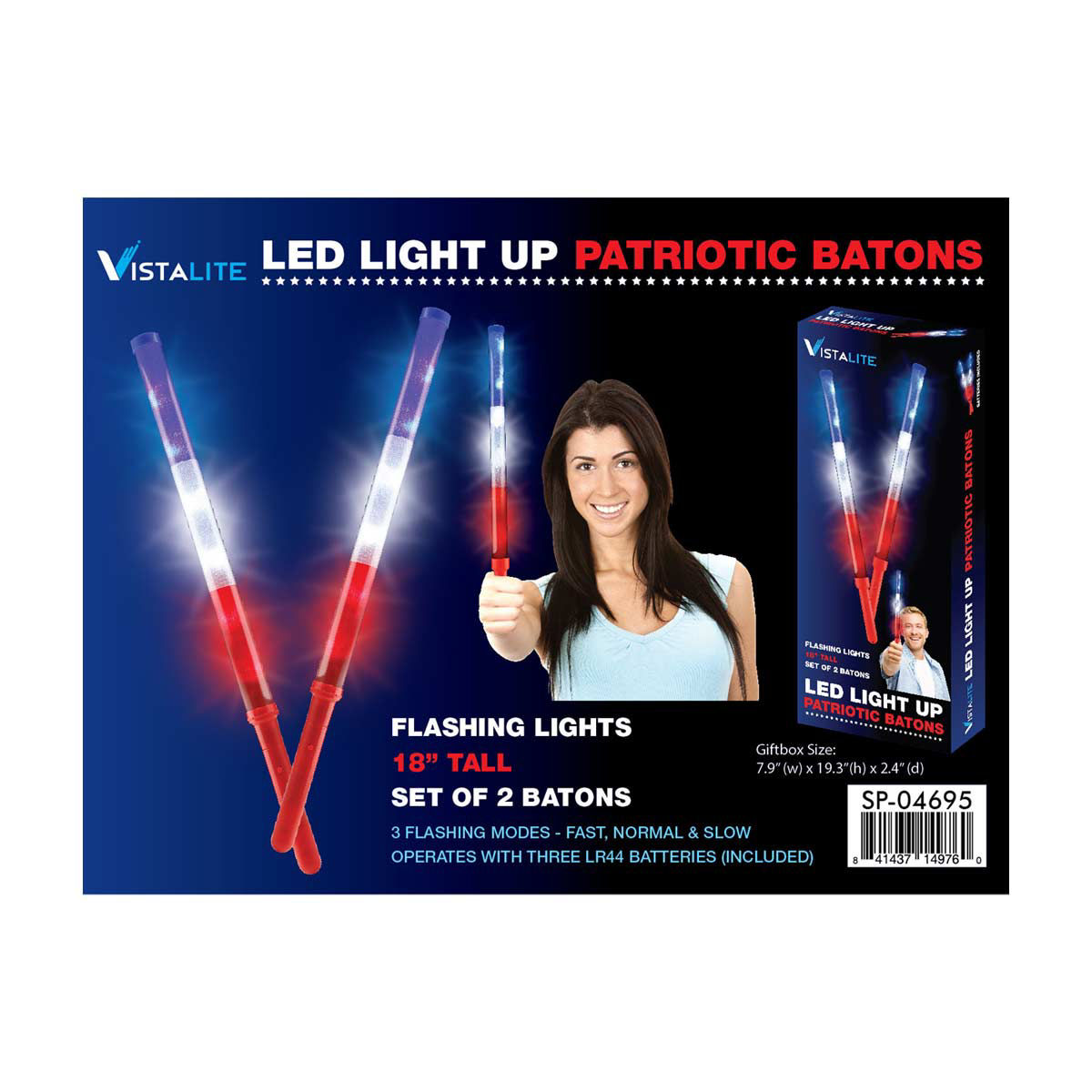 Vistalite LED Flashing Light Patriotic Batons, 18 in