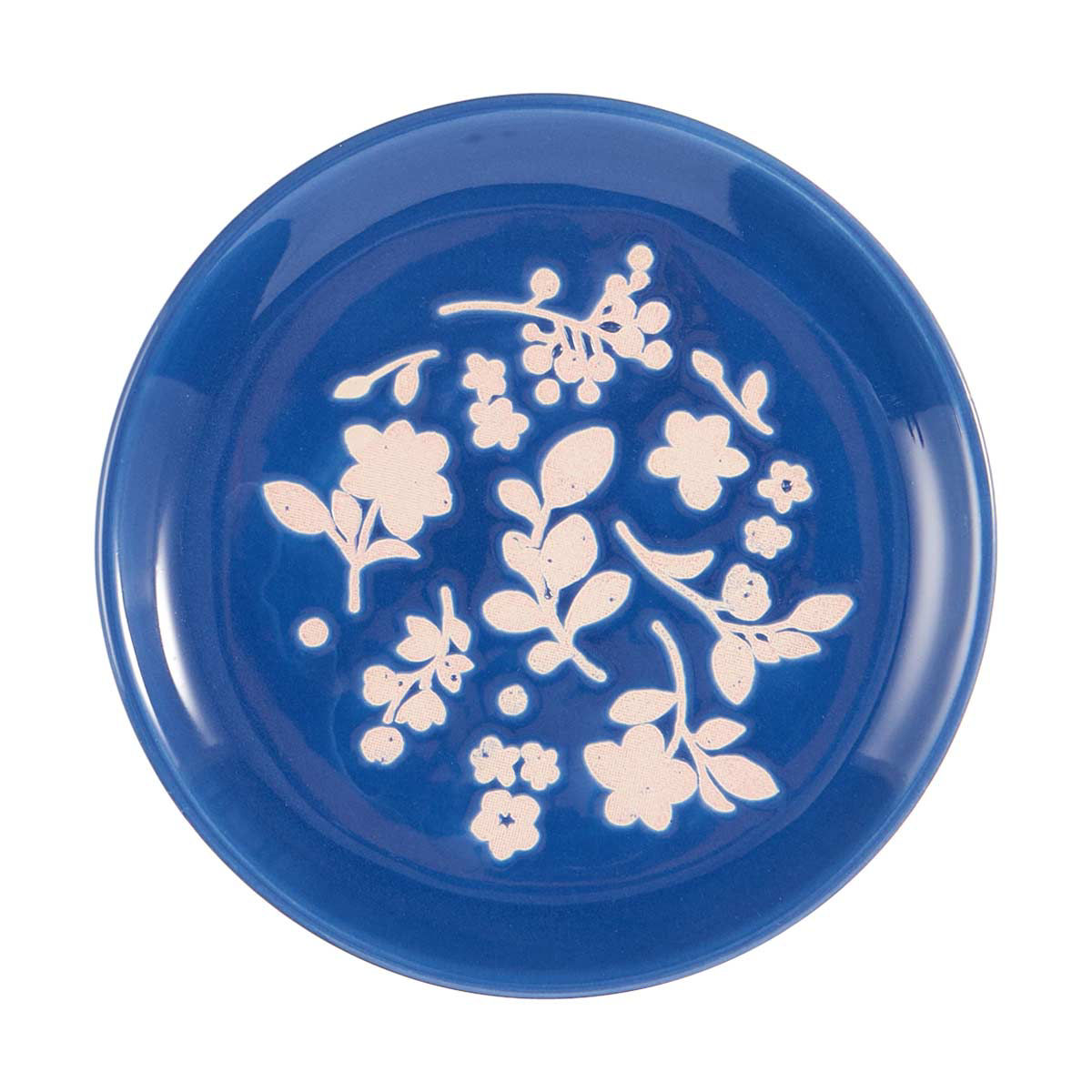 Ceramic Floral Round Trinket Tray, Navy, 4 in