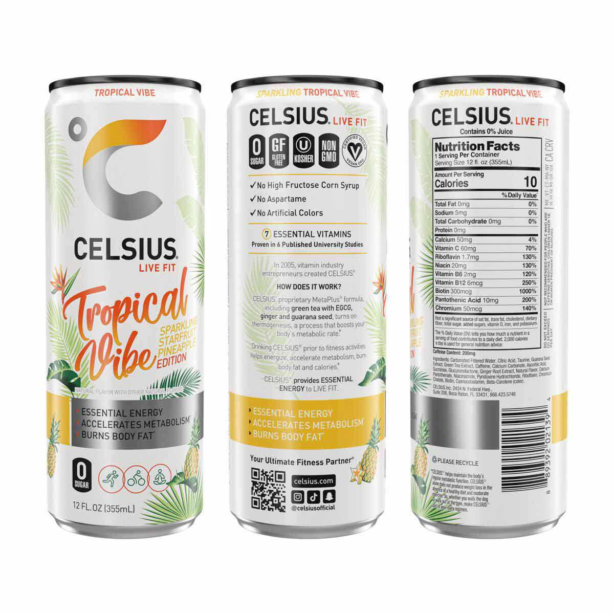 Celsius Tropical Vibe Sparkling Starfruit Pineapple Edition, 12 fl oz