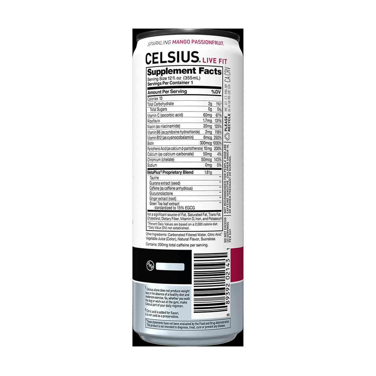 Celsius Sparkling Dietary Supplement, Mango Passionfruit, 12 fl oz