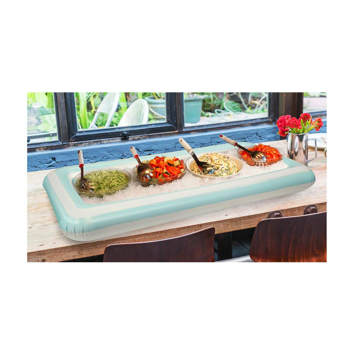 Westville Cabana Inflatable Buffet Bar, Striped Eggshell