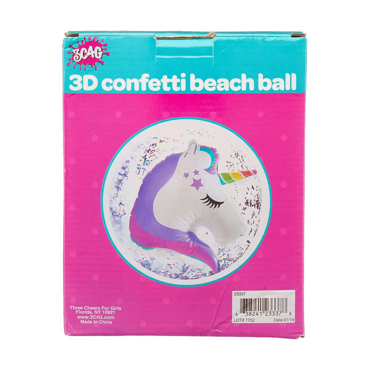 3C4G 3D Confetti Beach Ball, Unicorn, 24 in