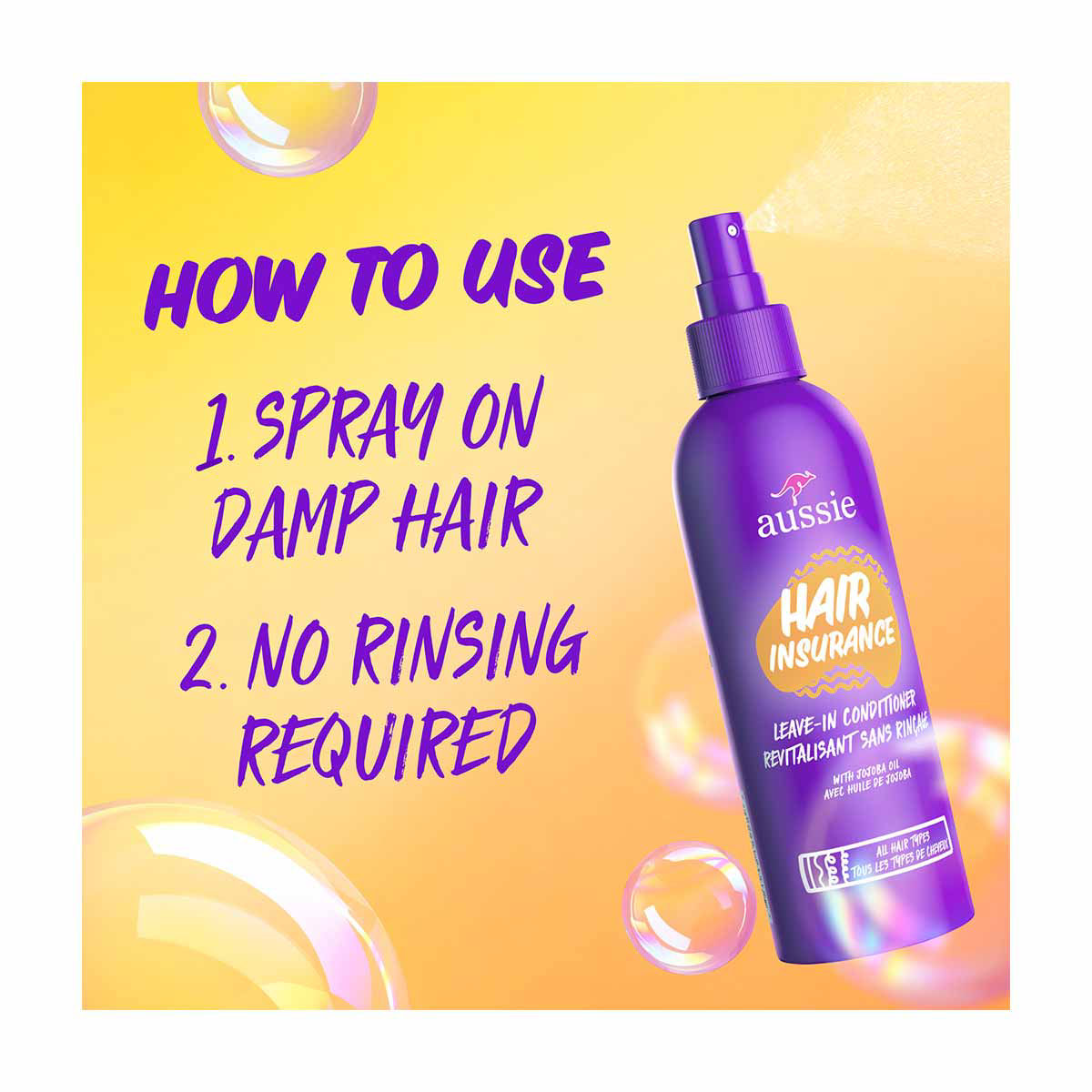 Aussie Hair Insurance Leave-In Conditioner for All Hair Types, 8 fl oz