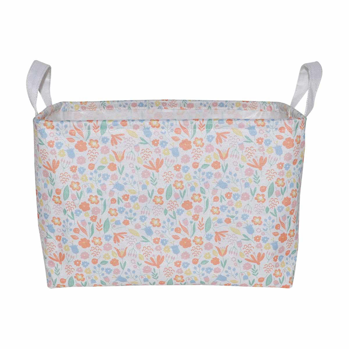 Floral Printed Rectangular Storage Basket with Handles, Large